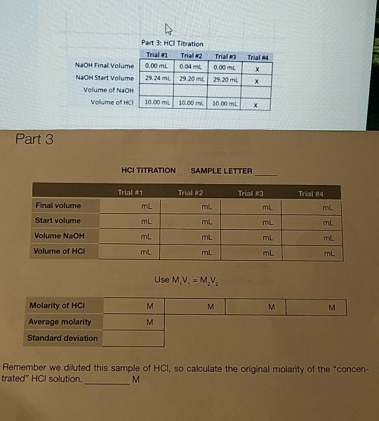 Hydrochloric Acid (HCl) Titration, Titration with a | Chegg.com