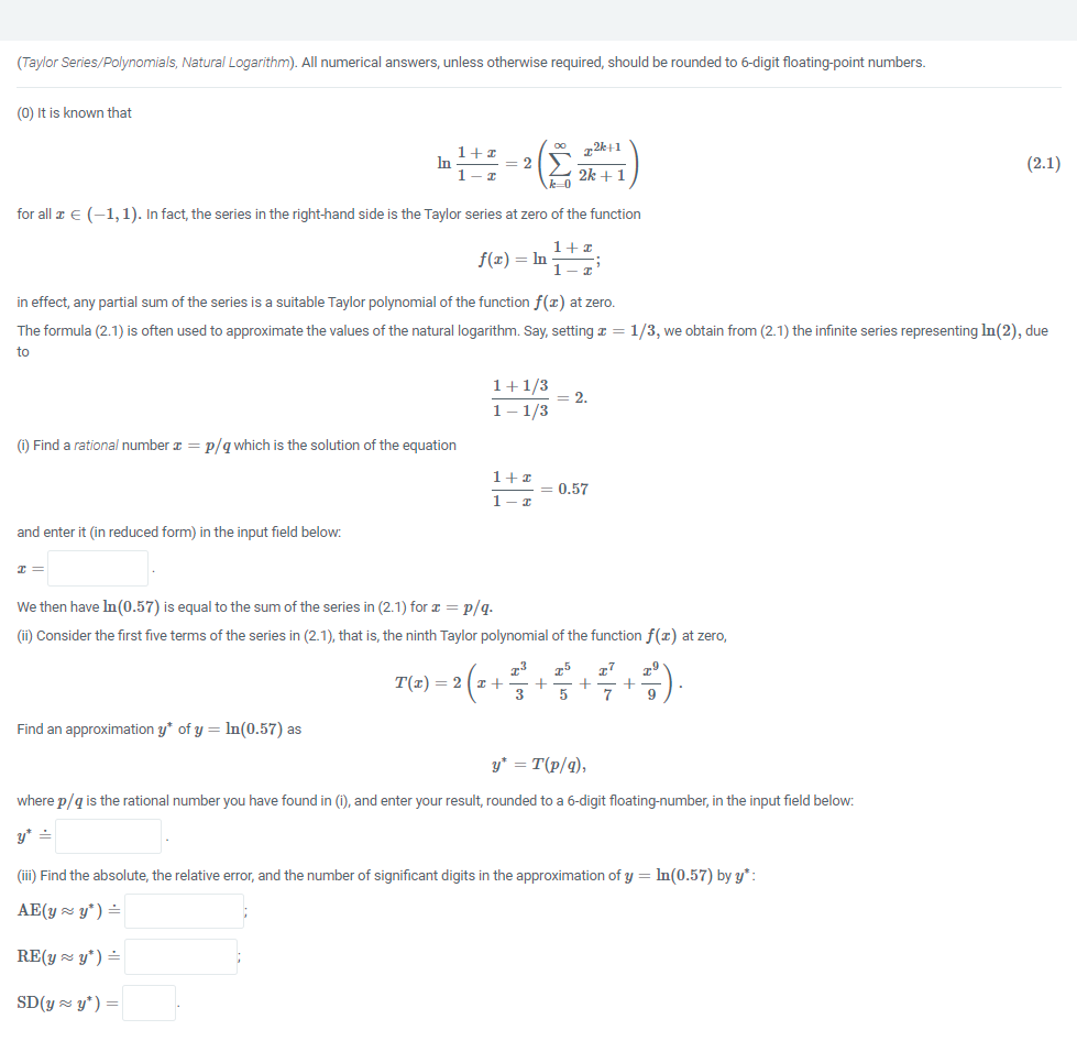 Solved (Taylor Series/Polynomials, Natural Logarithm). All | Chegg.com