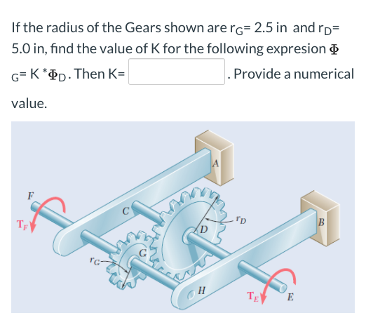 Solved If the radius of the Gears shown arerg= 2.5 in and | Chegg.com