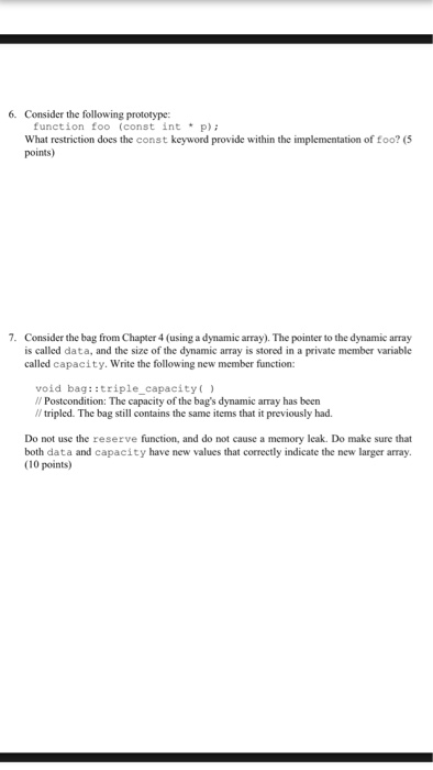 Solved 6. Consider the following prototype: function foo | Chegg.com