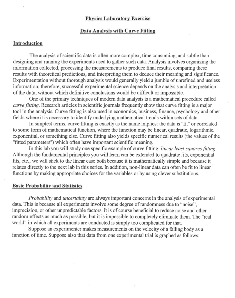 Physics Laboratory Exercise Data Analysis with Curve | Chegg.com