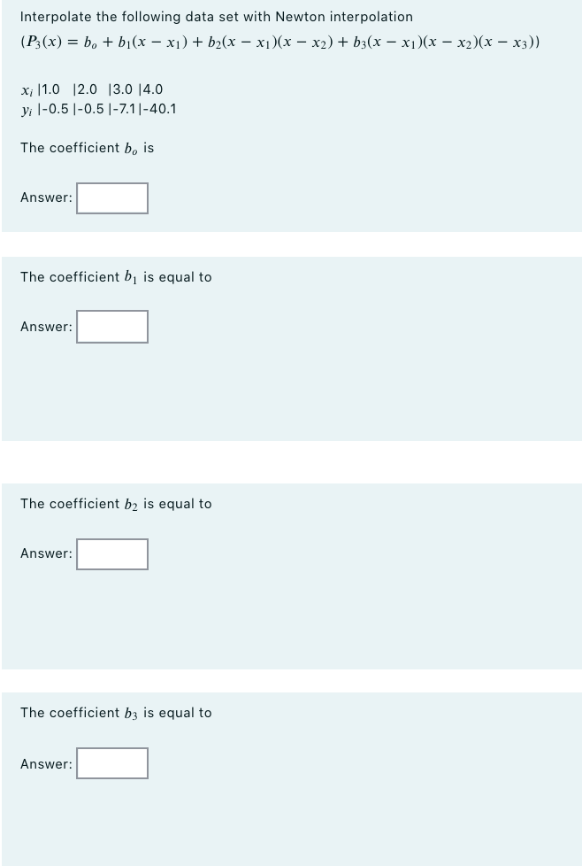 Solved Interpolate the following data set with Newton | Chegg.com