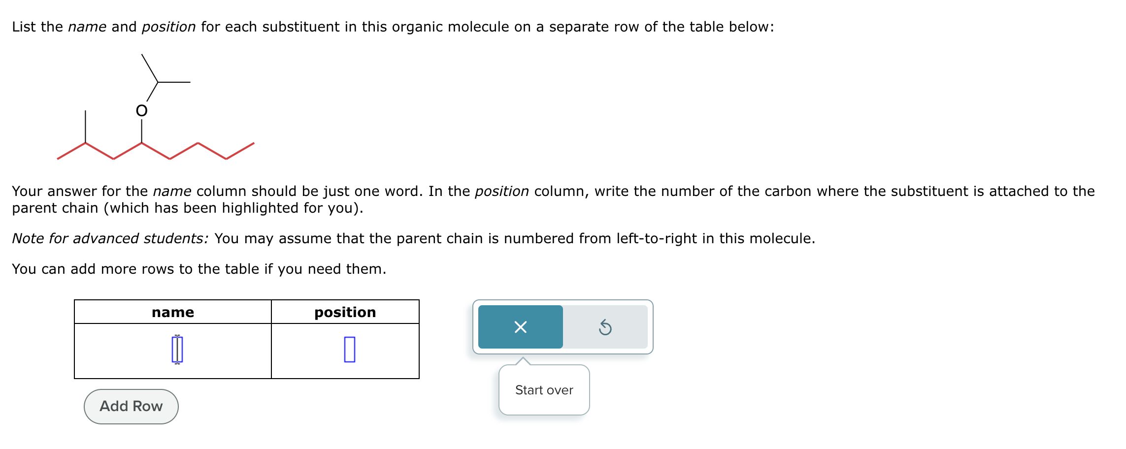 Solved List the name and position for each substituent in | Chegg.com