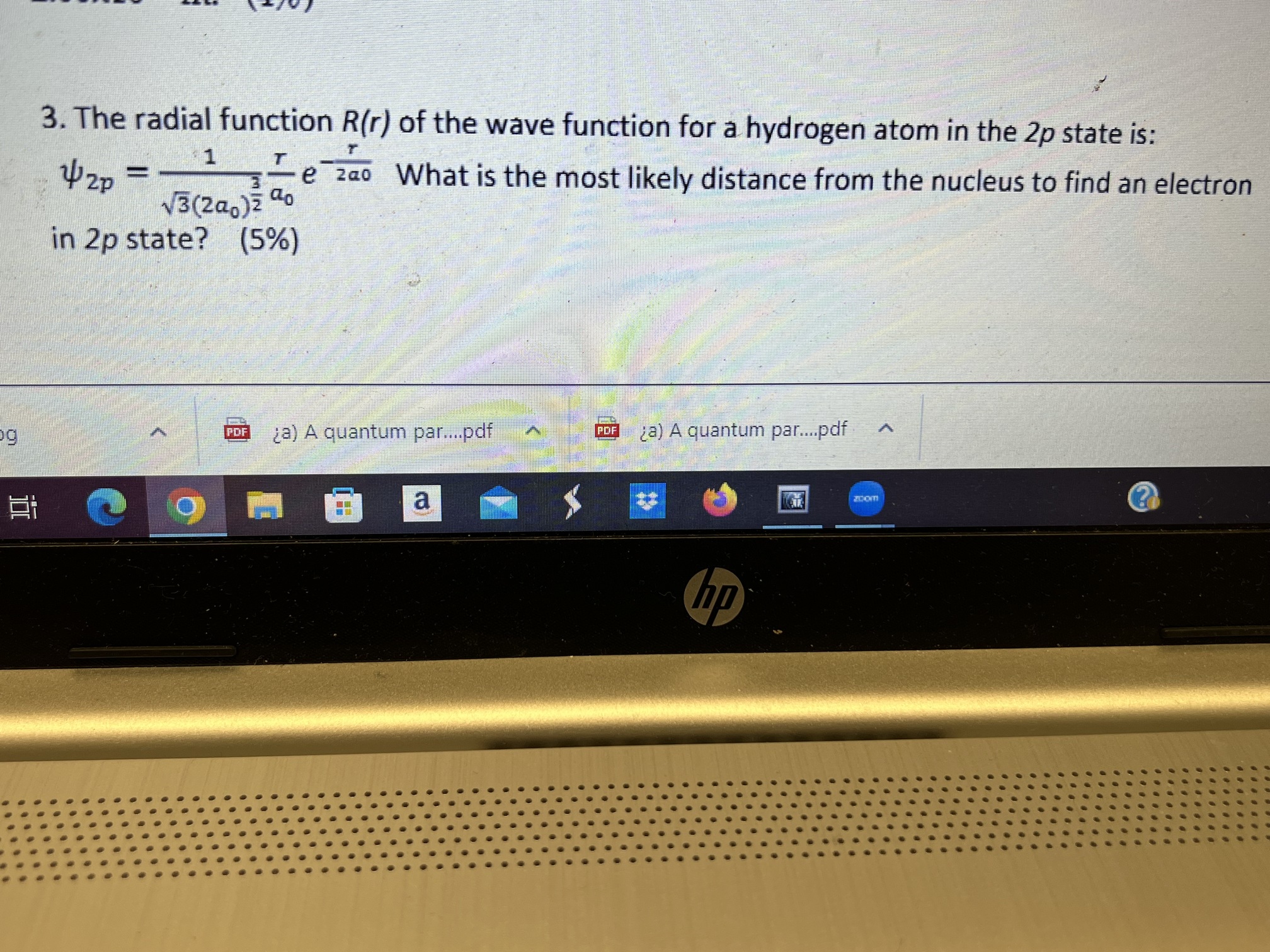 Solved 3. The radial function R(r) of the wave function for | Chegg.com