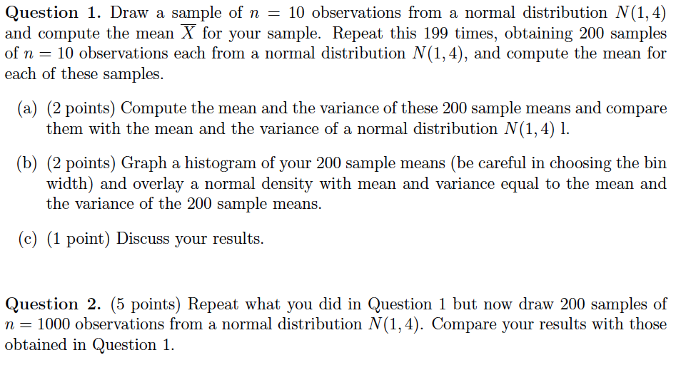 Solved Question 1. Draw a sample of n = 10 observations from | Chegg.com