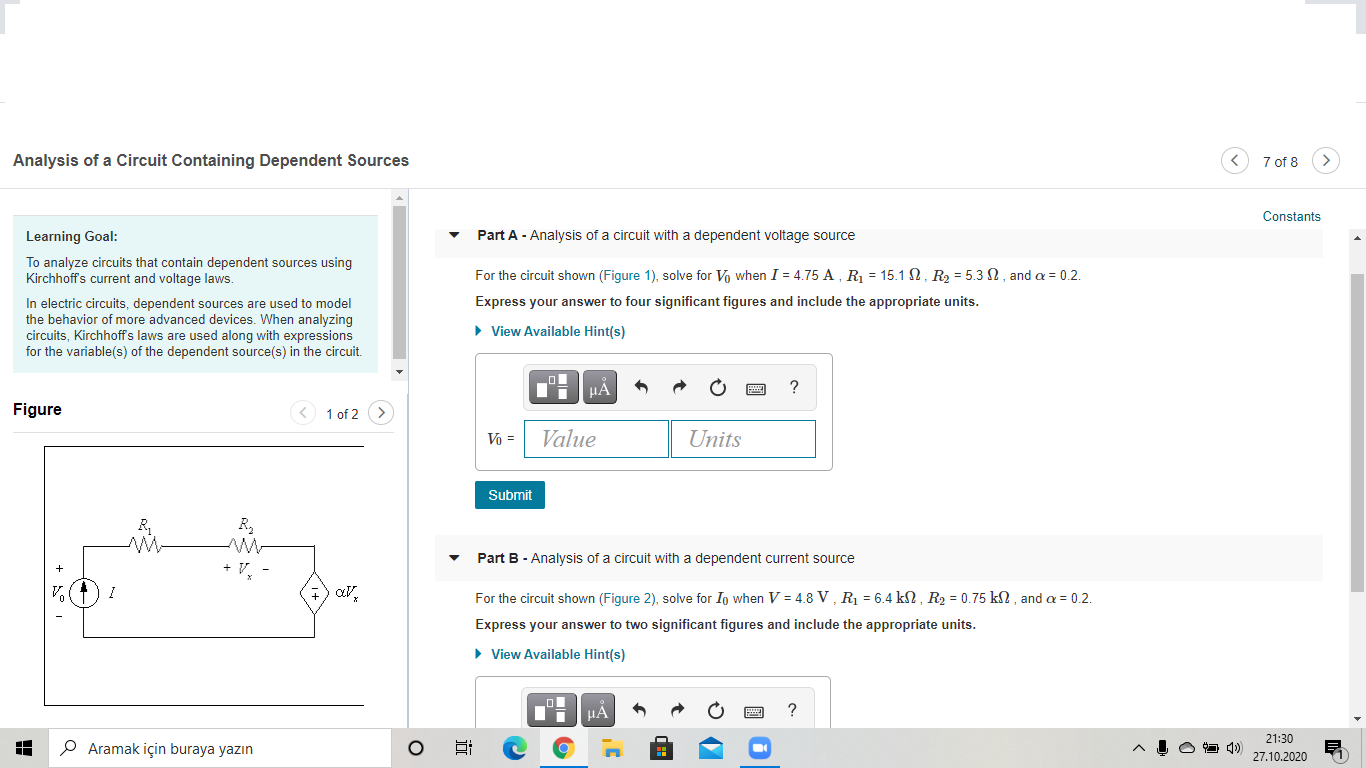 Solved Х : Constants Vo = Value Units Learning Goal: To | Chegg.com