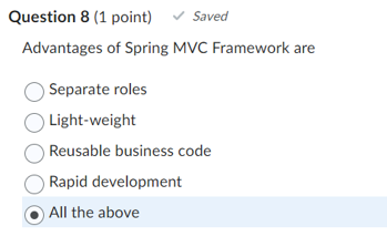 Solved Advantages of Spring MVC Framework are Separate roles | Chegg.com