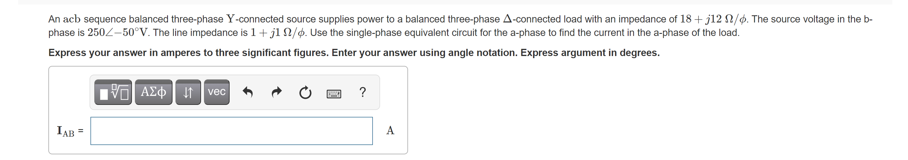 Solved An acb sequence balanced three-phase Y-connected | Chegg.com