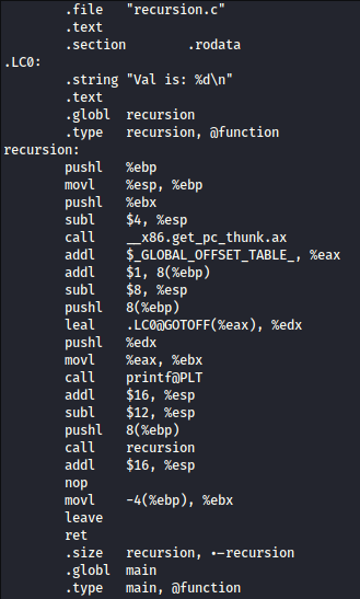 Solved .file "recursion.c" .text .section .rodata .LCO: | Chegg.com
