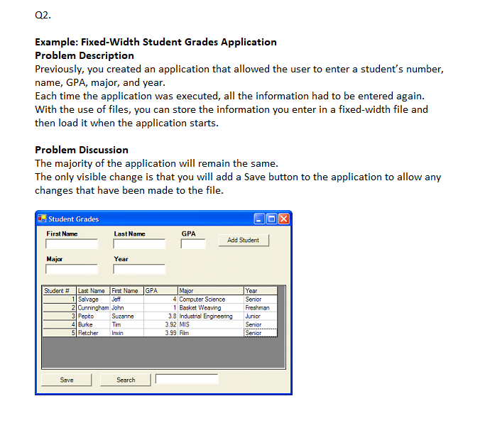Q2. Example: Fixed-Width Student Grades Application | Chegg.com