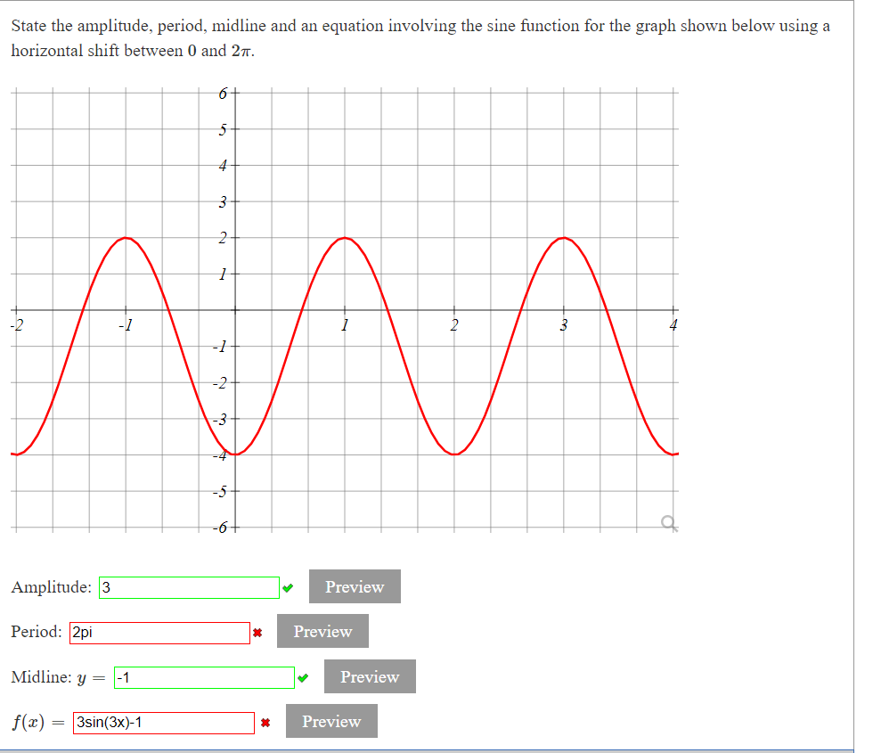 Solved State the amplitude, period, midline and an equation | Chegg.com