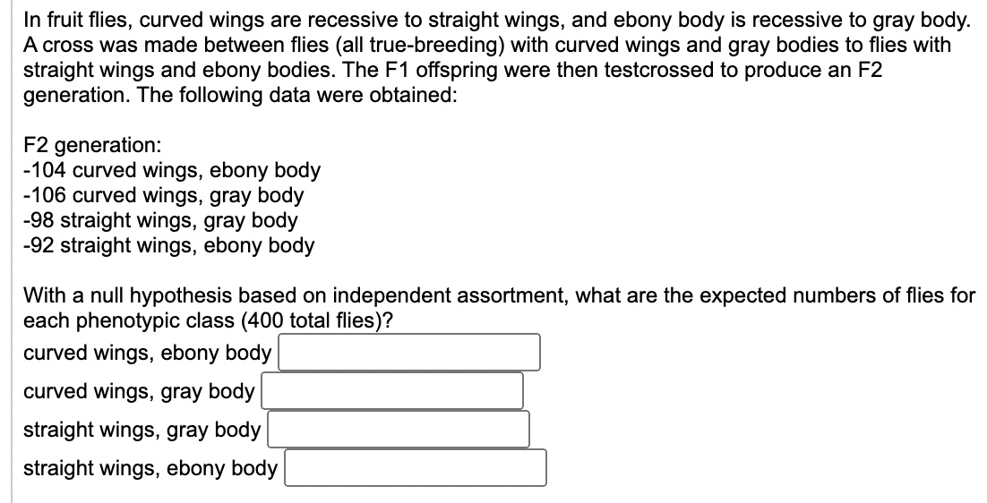 Solved In fruit flies, curved wings are recessive to | Chegg.com