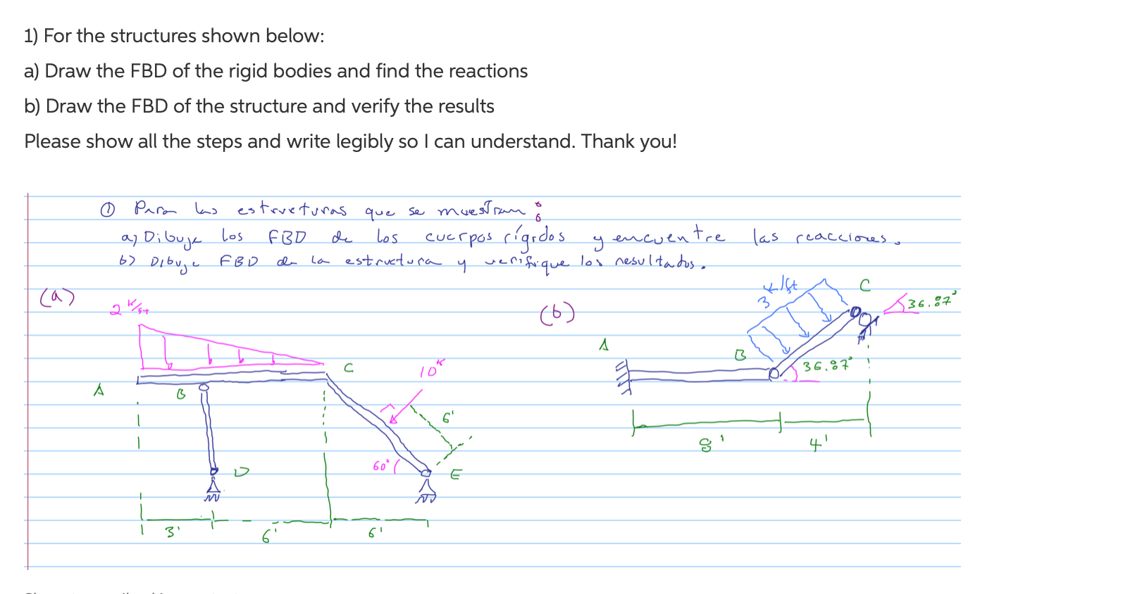 Solved 1) For the structures shown below: a) Draw the FBD of | Chegg.com