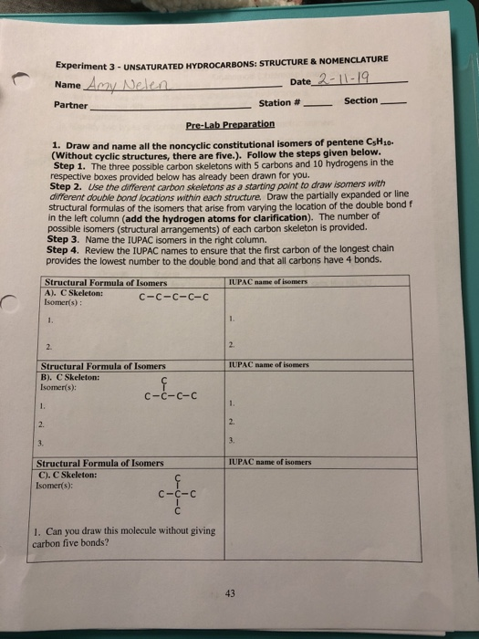 Solved Ex nt 3- UNSATURATED HYDROCARBONS: STRUCTURE & | Chegg.com