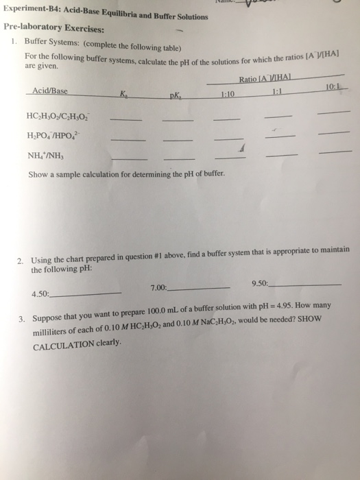 Solved Experiment-B4: Acid-Base Equilibria and Buffer | Chegg.com