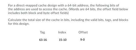 Solved For a direct-mapped cache design with a 64-bit | Chegg.com