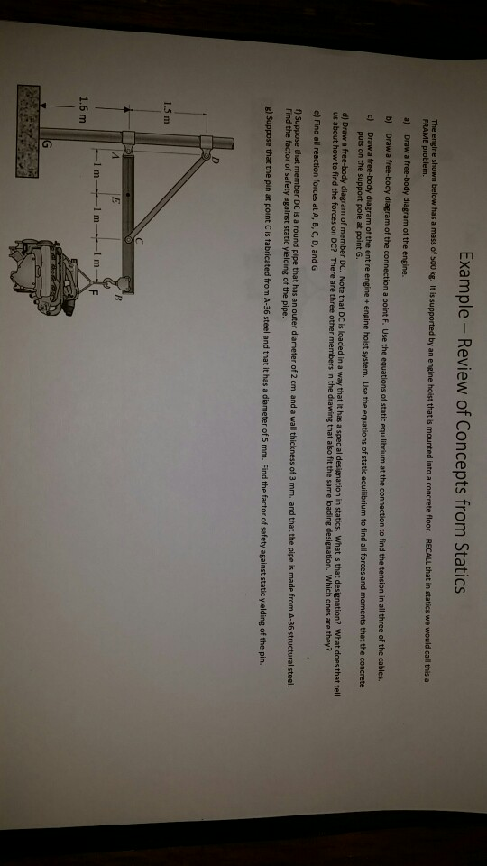 Solved Example - Review of Concepts from Statics The engine | Chegg.com