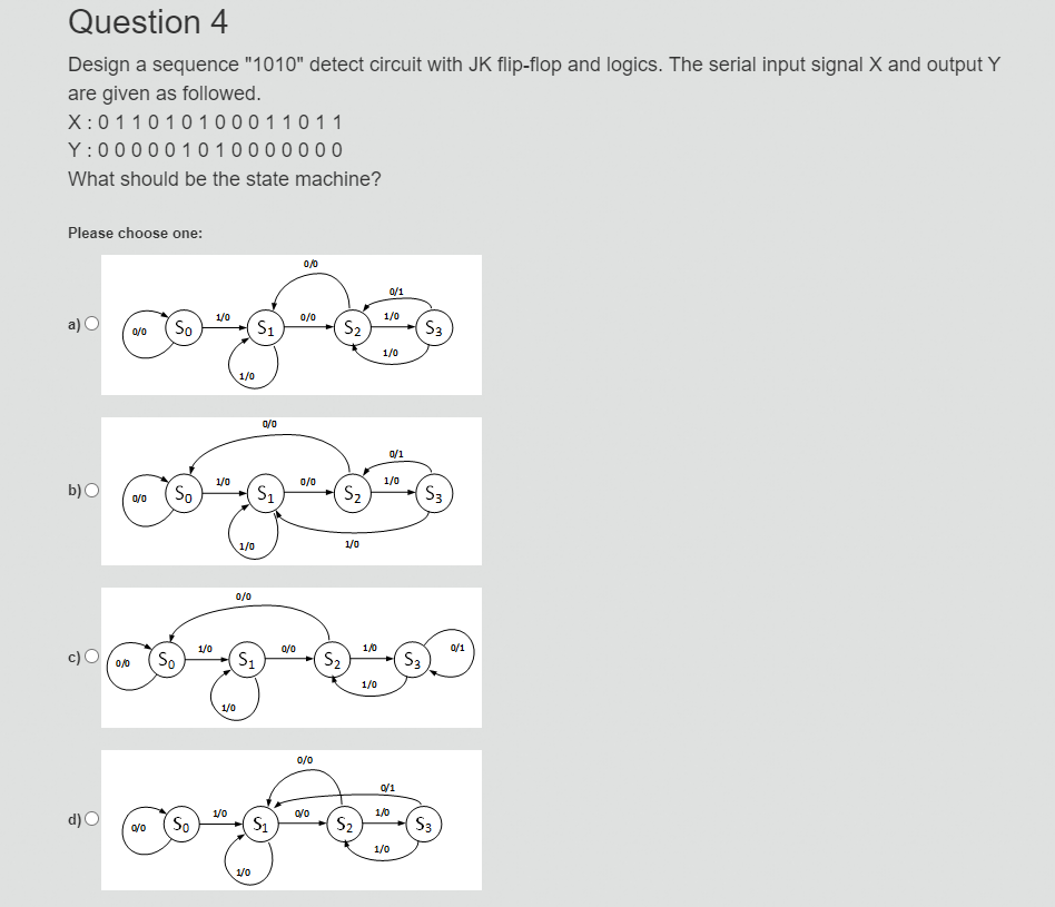 Solved Question 4 Design a sequence "1010" detect circuit | Chegg.com