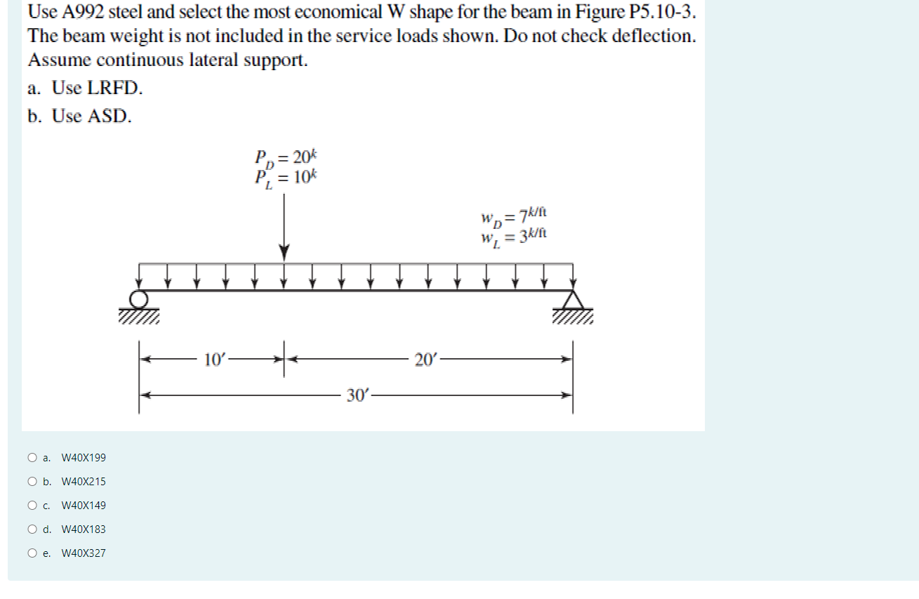 Solved Use A992 steel and select the most economical W shape | Chegg.com