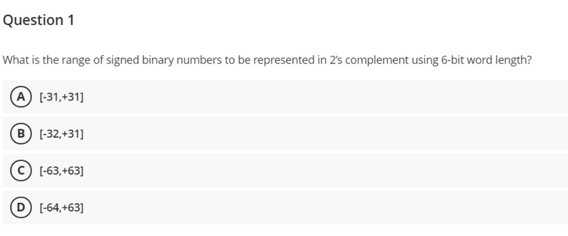 Solved Question 1 What is the range of signed binary numbers | Chegg.com