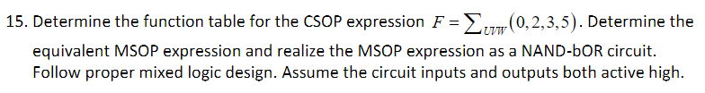15. Determine the function table for the CSOP | Chegg.com