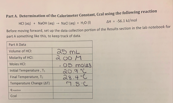 Solved Part A. Determination of the Calorimeter Constant, | Chegg.com