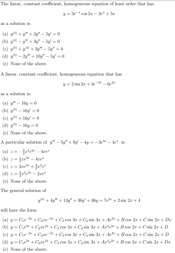 Solved The linear, constant coefficient, homogeneous | Chegg.com