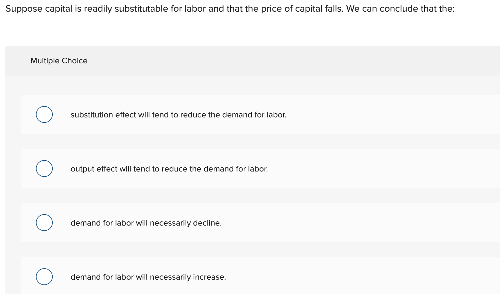 Solved Suppose capital is readily substitutable for labor | Chegg.com