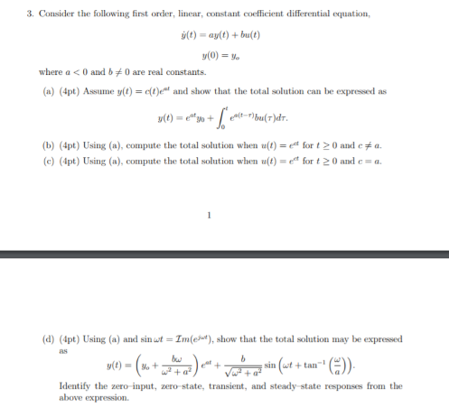 Solved 3. Consider the following first order, linear, | Chegg.com