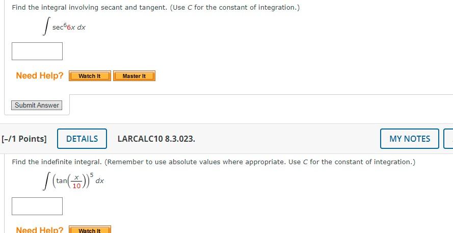 Solved Find the integral involving secant and tangent. (Use | Chegg.com