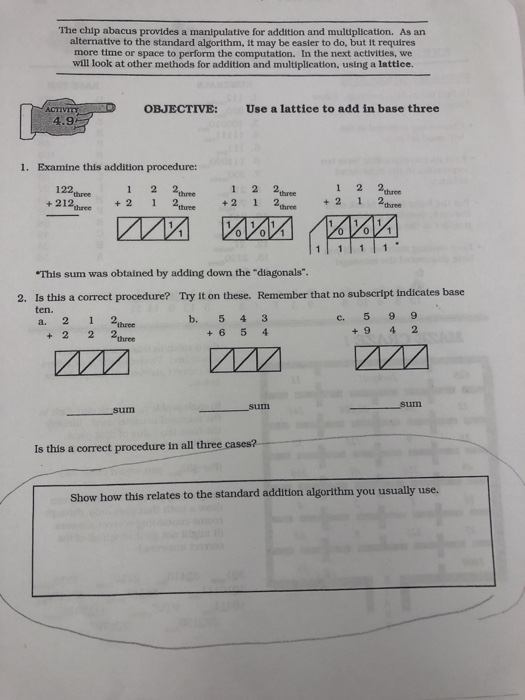 Solved The chip abacus provides a manipulative for addition | Chegg.com
