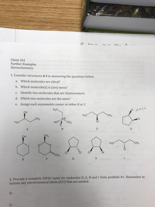 Solved Chem 261 Further Examples Stereochemistry 1. Consider | Chegg.com