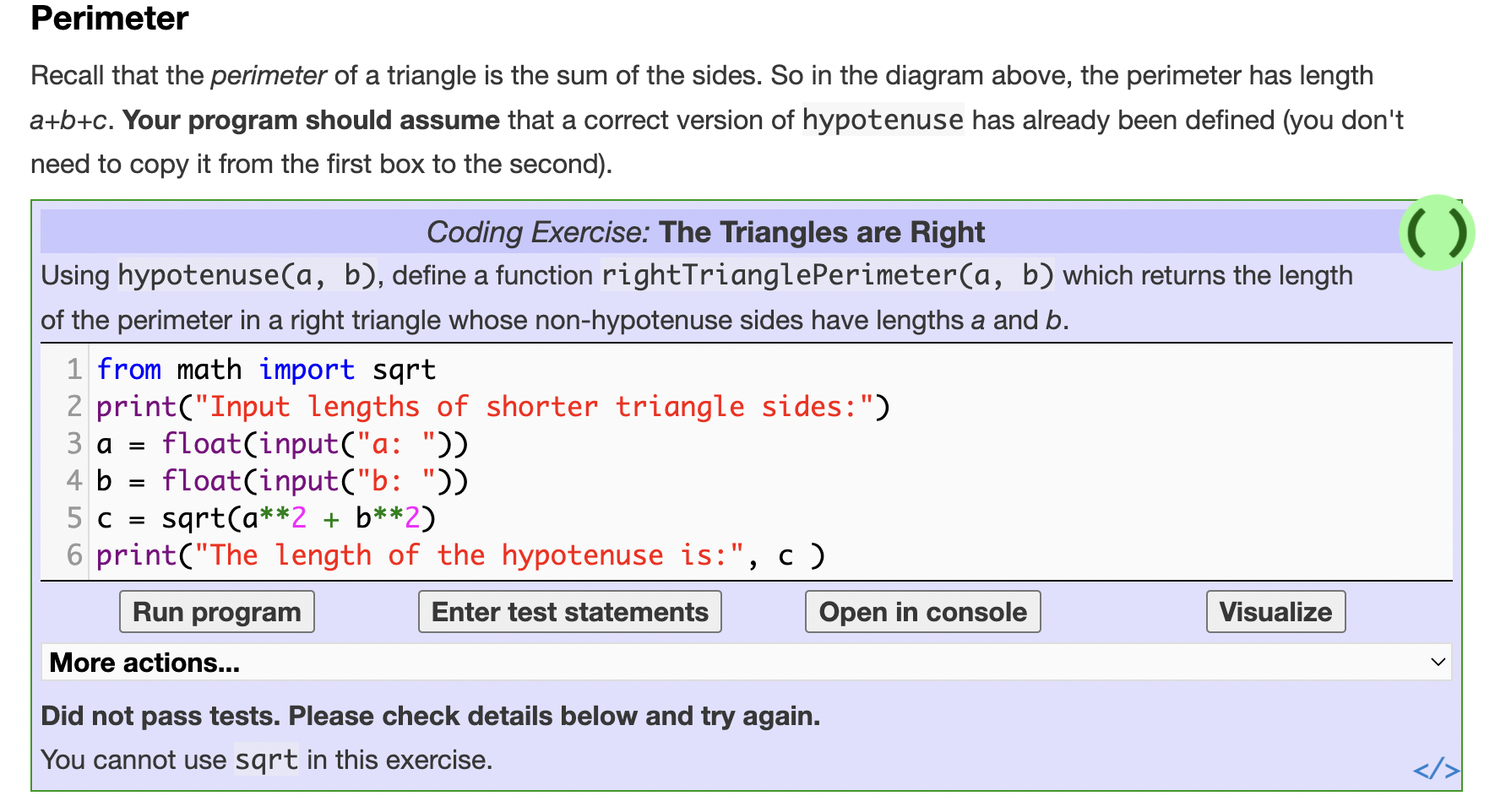 Solved Perimeter Recall that the perimeter of a triangle is | Chegg.com