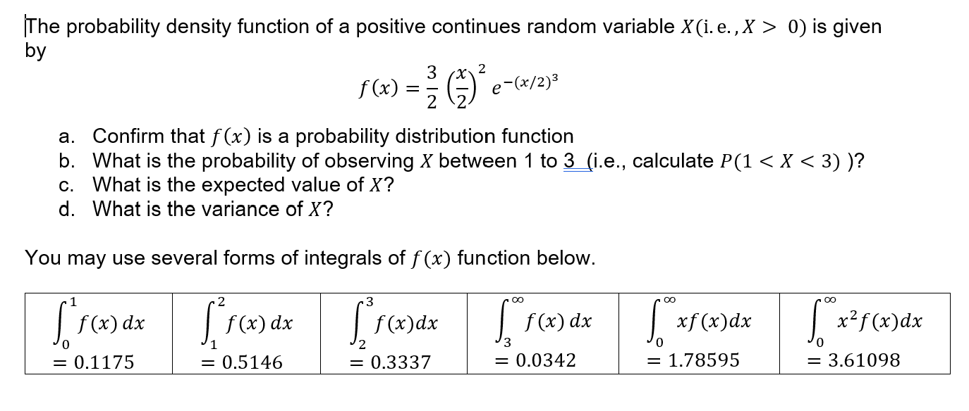 Solved The probability density function of a positive | Chegg.com