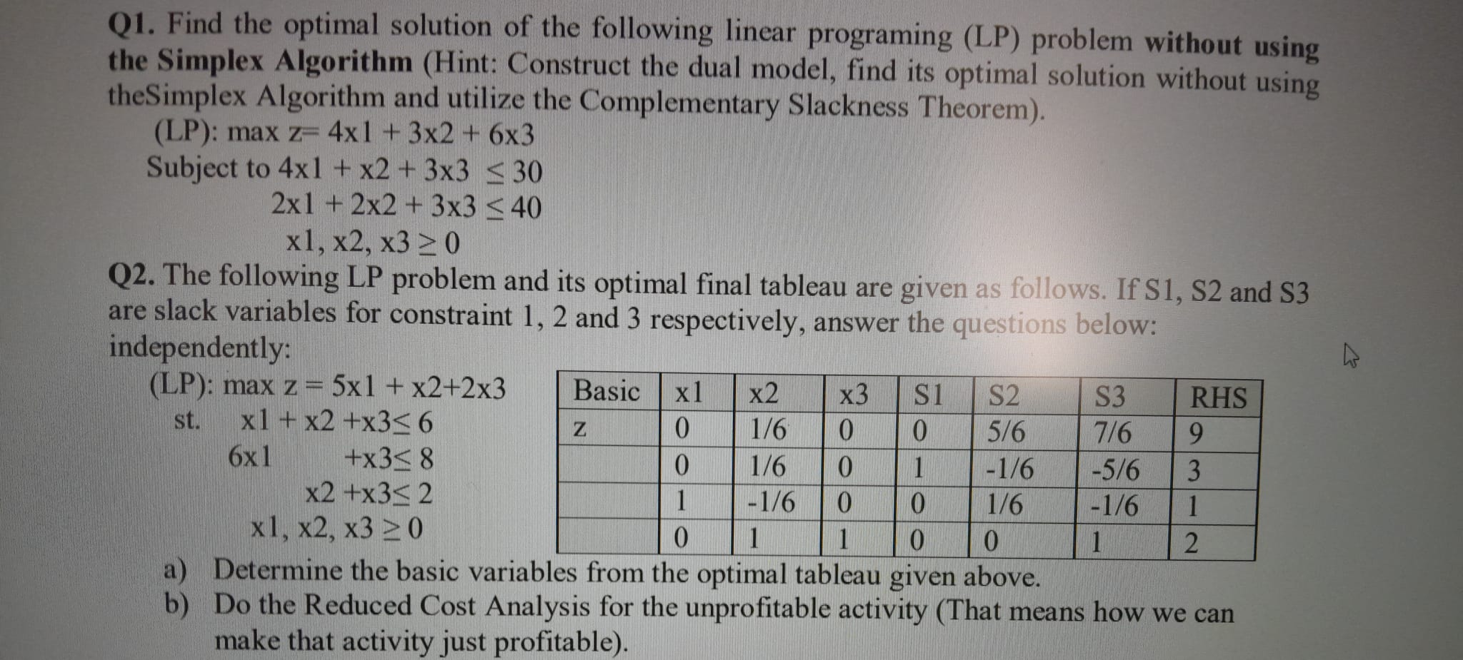 Solved Q1. Find the optimal solution of the following linear | Chegg.com