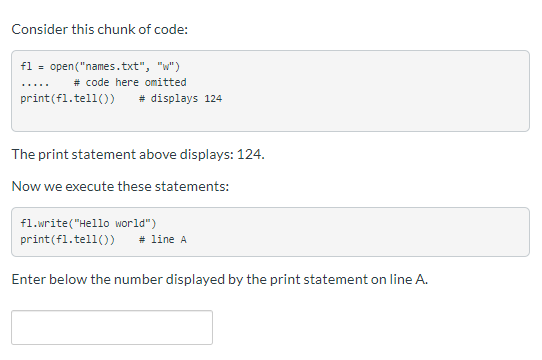 Solved Consider this chunk of code: fl = open("names.txt", | Chegg.com