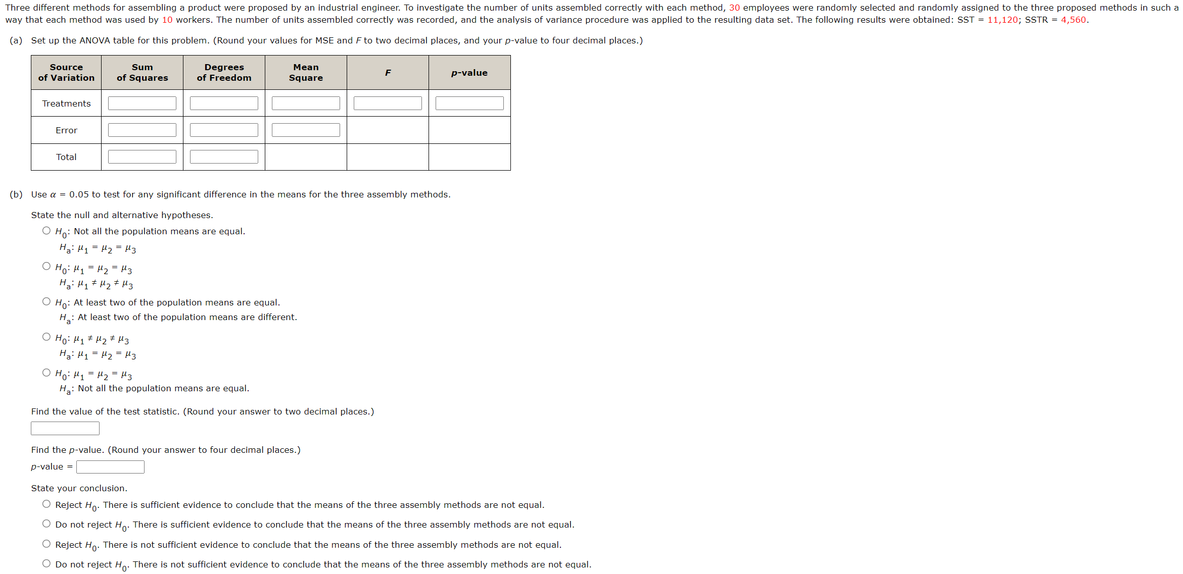 Solved (a) Set up the ANOVA table for this problem. (Round | Chegg.com