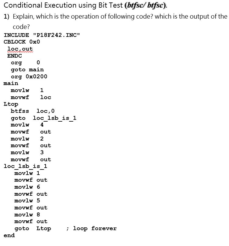Solved Conditional Execution using Bit Test (btfsc/btfsc). | Chegg.com