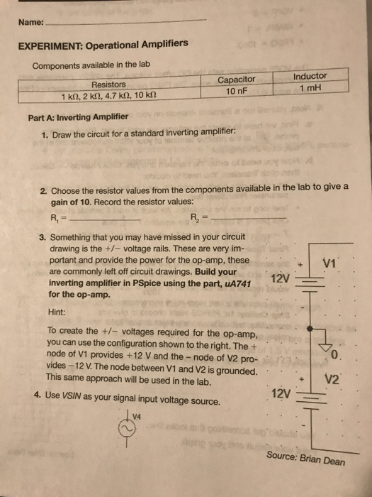 Solved Name: EXPERIMENT: Operational Amplifiers Components | Chegg.com