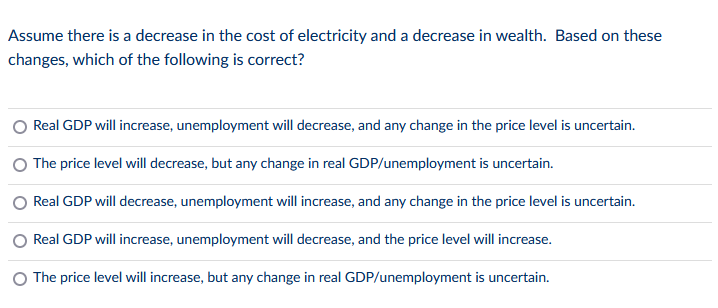 Solved Assume there is a decrease in the cost of electricity | Chegg.com