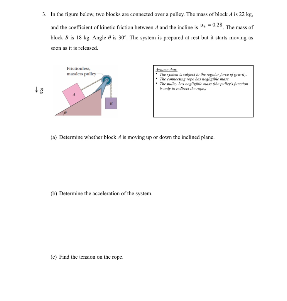 Solved 3. In the figure below, two blocks are connected over | Chegg.com