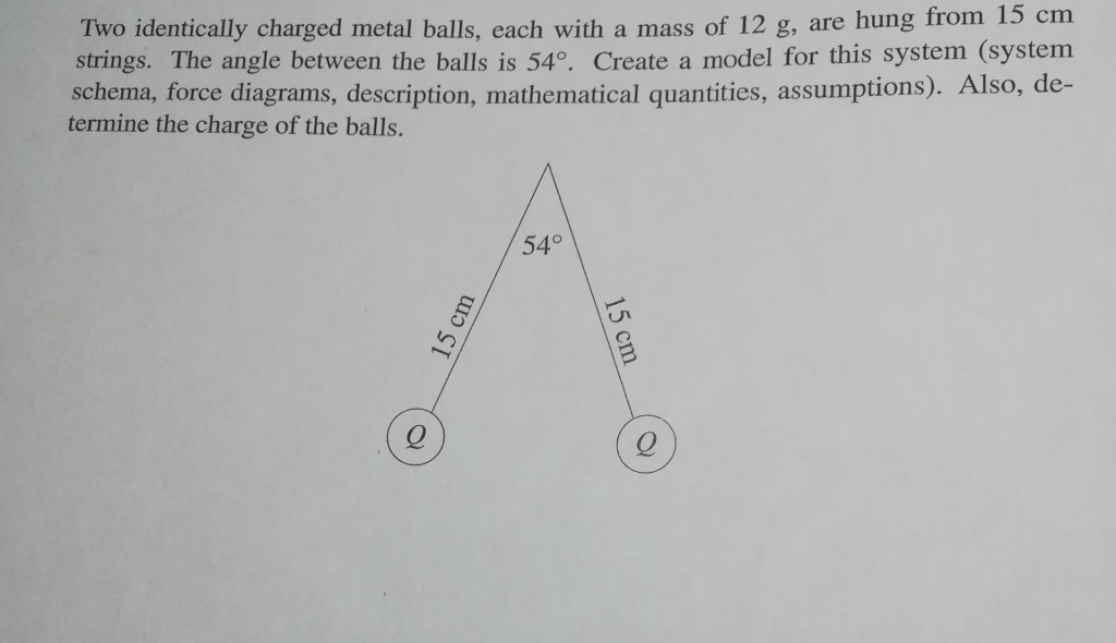 Solved Two identically charged metal balls, each with a mass | Chegg.com