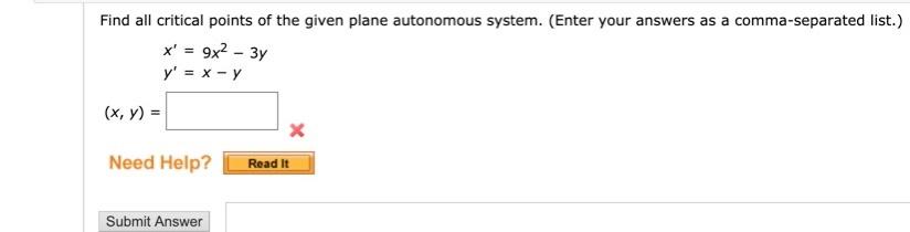 Solved Find all critical points of the given plane | Chegg.com