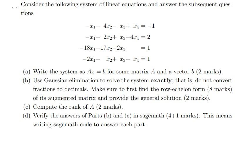Solved Consider the following system of linear equations and | Chegg.com