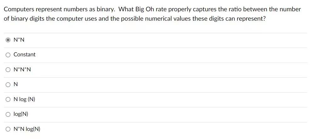 Solved Computers represent numbers as binary. What Big Oh | Chegg.com