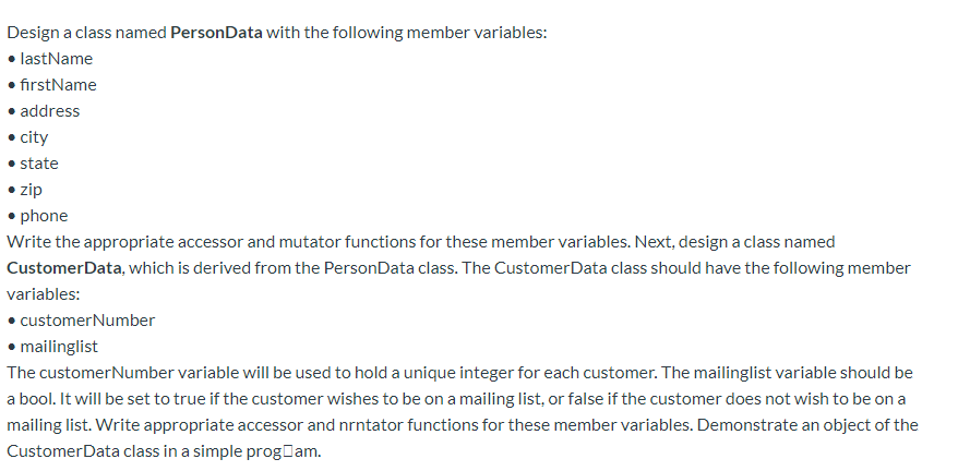Solved Design a class named PersonData with the following | Chegg.com