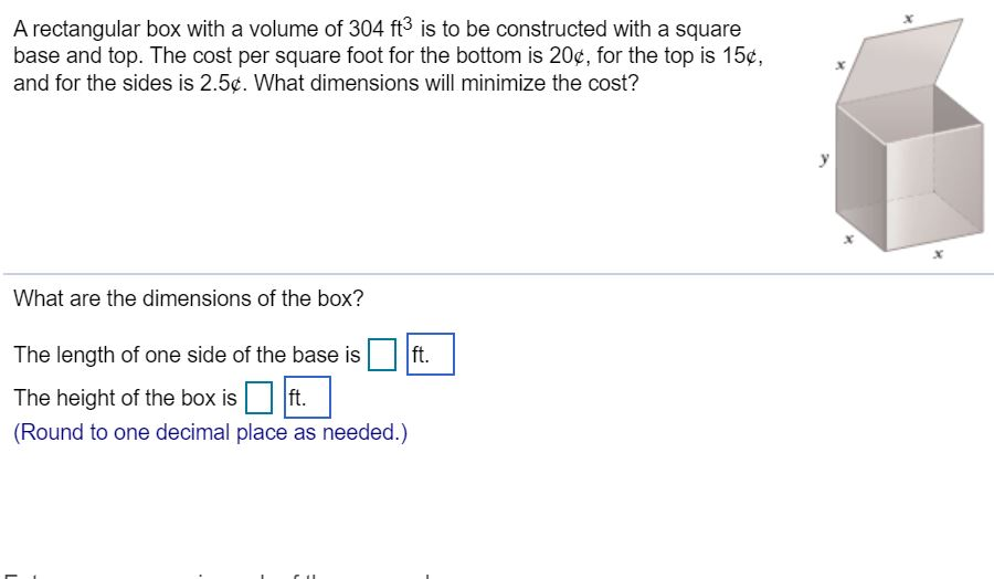 Solved A rectangular box with a volume of 304 ft3 is to be | Chegg.com