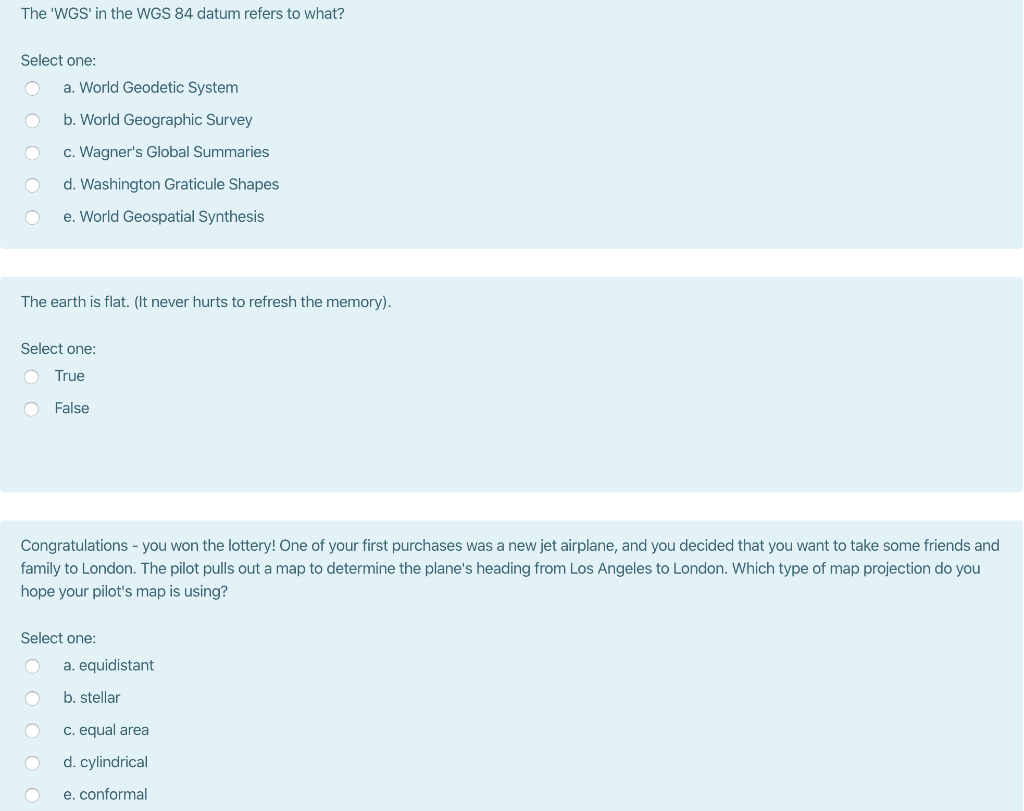 Solved The 'WGS' in the WGS 84 datum refers to what? Select | Chegg.com