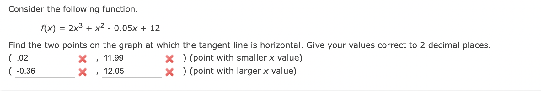 Solved Consider the following function. f(x)=2x3+x2−0.05x+12 | Chegg.com