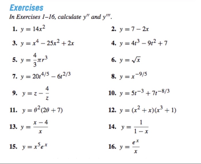 Solved Exercises In Exercises 1-16, calculate y" and y". 1. | Chegg.com